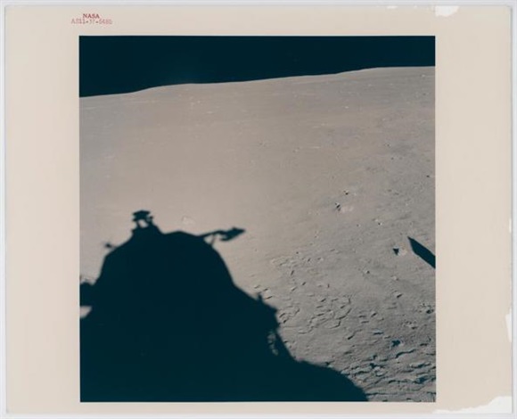 Apollo 11 LM Eagle shadow and the first human footprints on the surface ...
